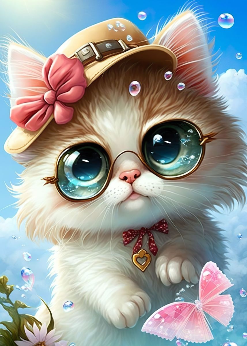 'Sunny Pink Kitten' Poster, picture, metal print, paint by Alchist ...