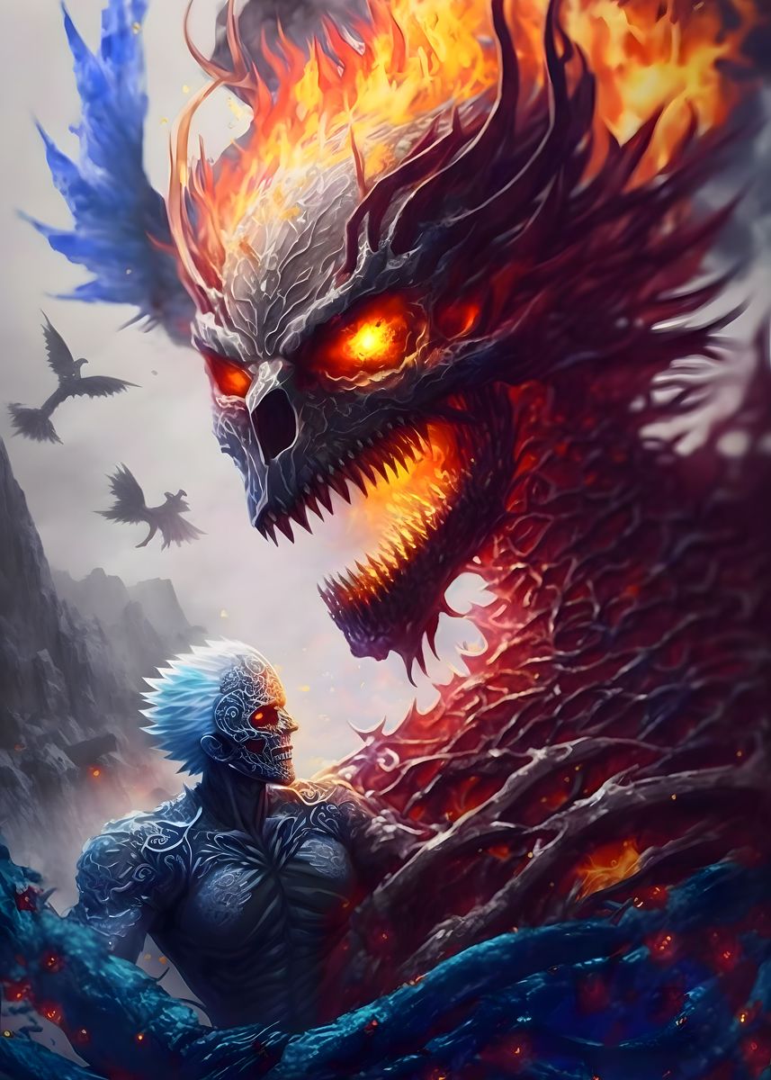 'Fiery Skeleton Menace' Poster, picture, metal print, paint by ...