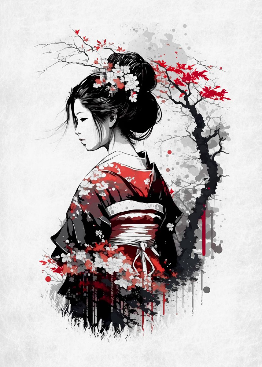 'Geisha' Poster, picture, metal print, paint by Faissal Thomas | Displate