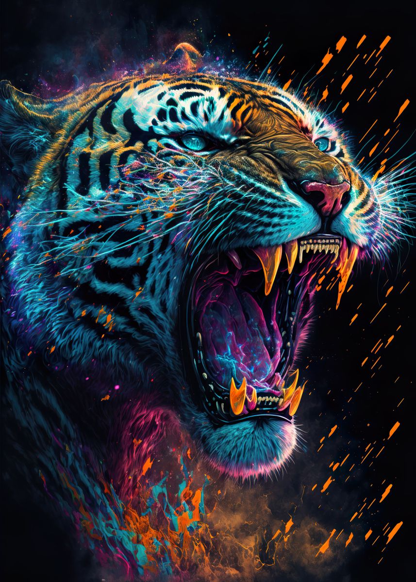 'Tigers Bright Roar' Poster, picture, metal print, paint by Quasarai ...