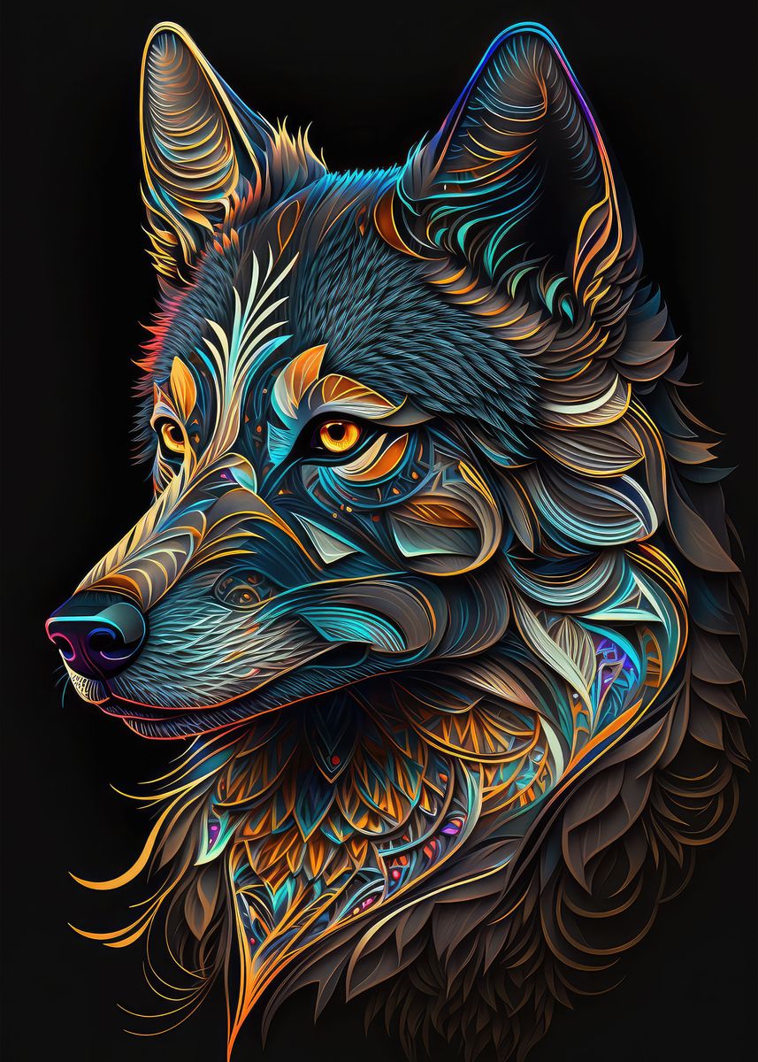 'Wild Wolf in Color' Poster, picture, metal print, paint by Funny Fur ...