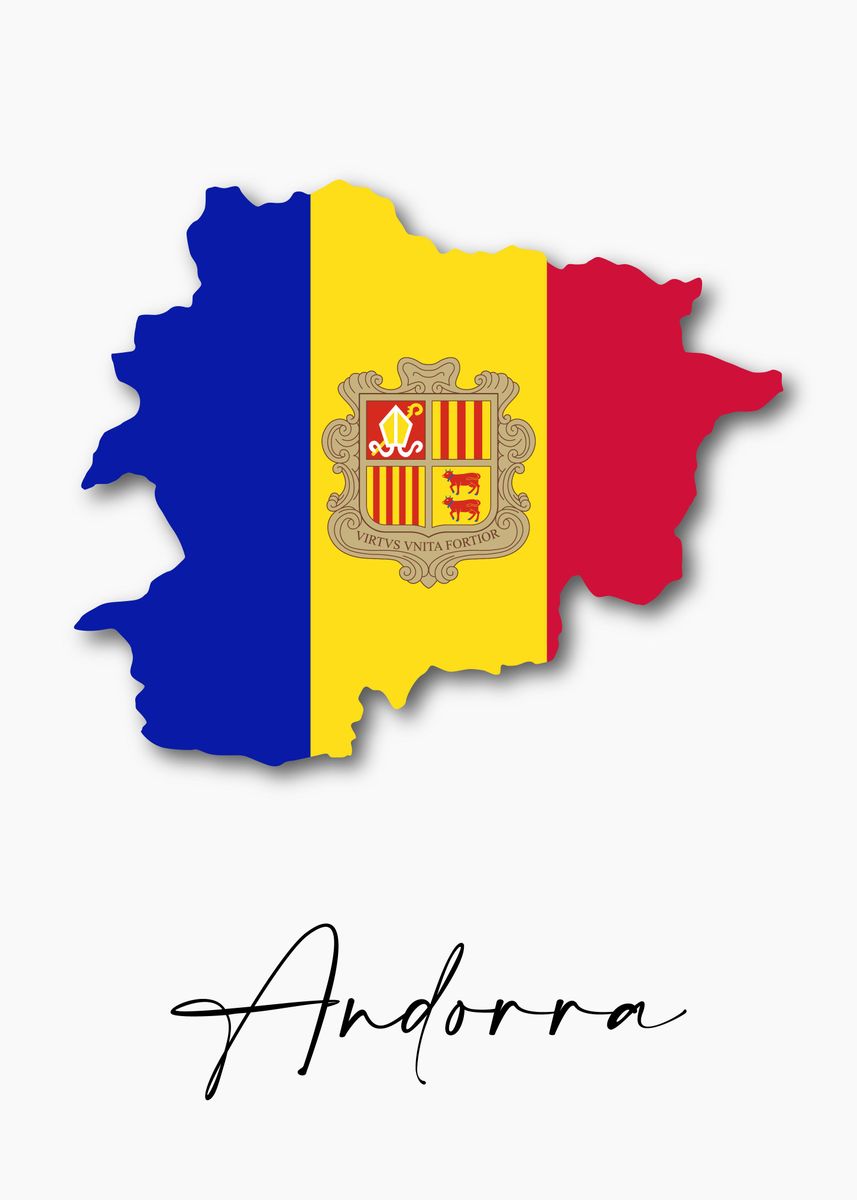 'Andorra Country Map Flag' Poster, picture, metal print, paint by ...