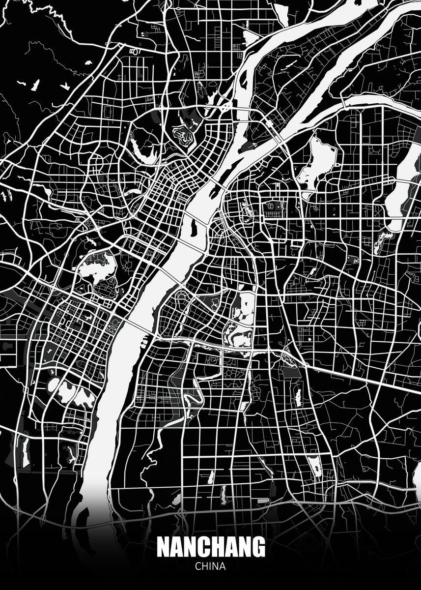 'Nanchang China Dark Map' Poster by Zake Yonkou | Displate