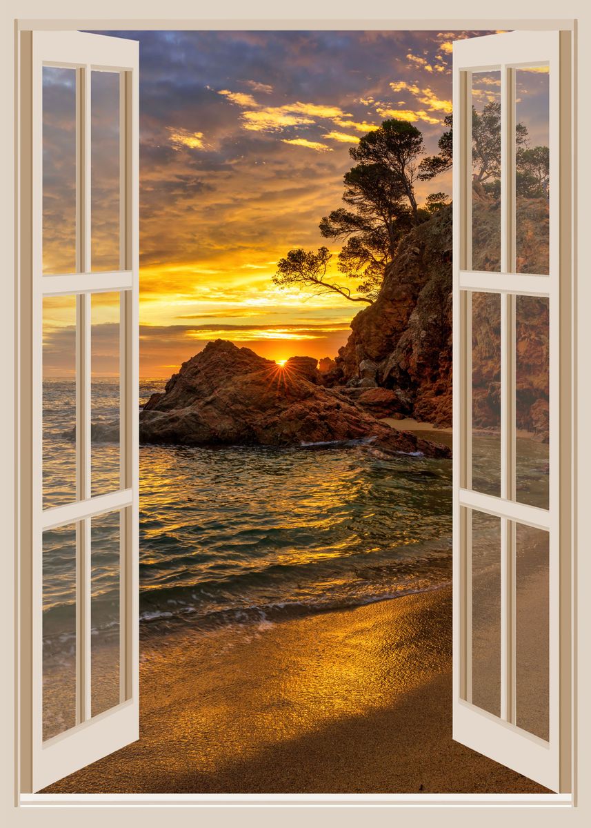'Open window view sea coast' Poster, picture, metal print, paint by ...