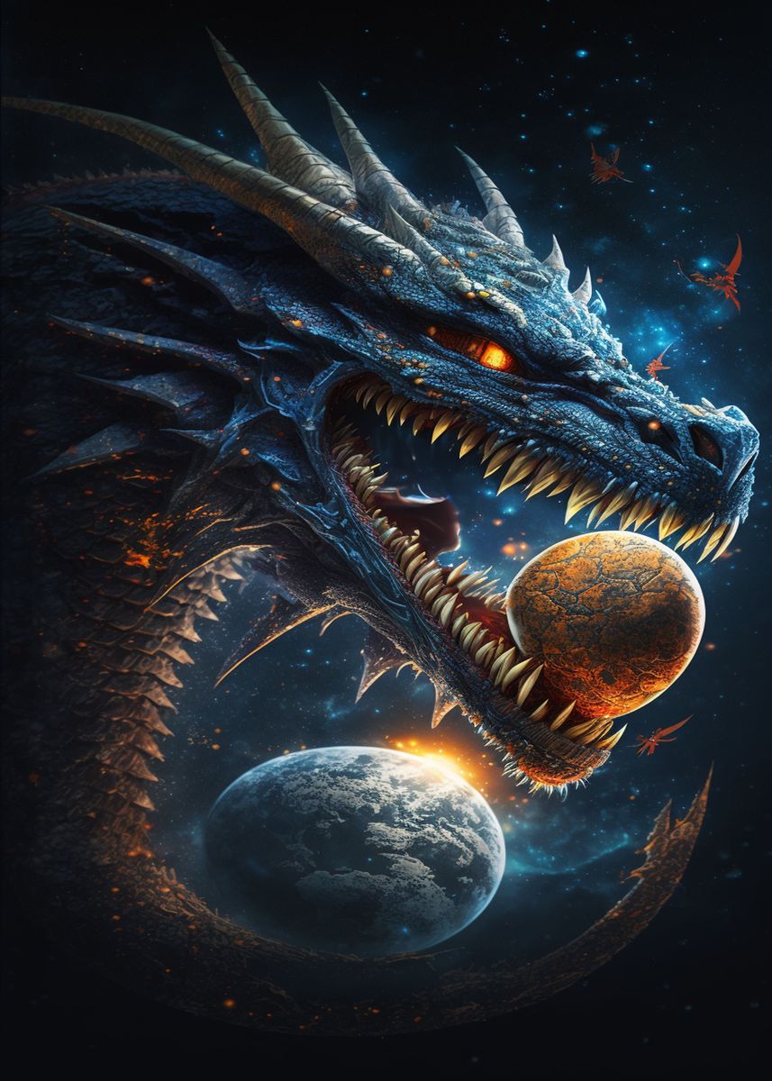 'Dragon Eat Planet 01 ' Poster, picture, metal print, paint by Trisya ...