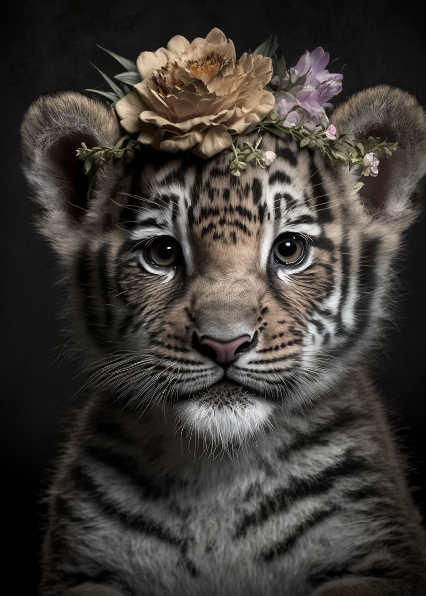 'cute baby fluffy tiger' Poster, picture, metal print, paint by mk ...