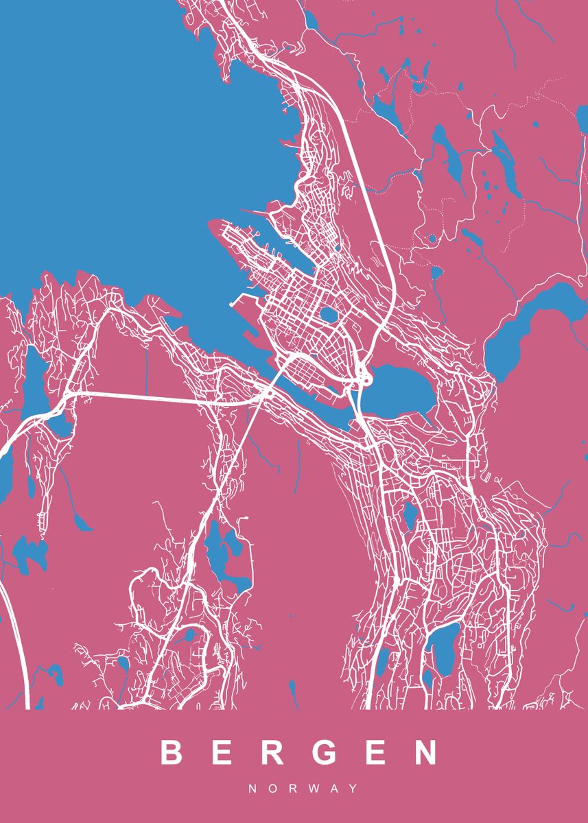 'Map BERGEN NORWAY' Poster by UrbanMaps | Displate