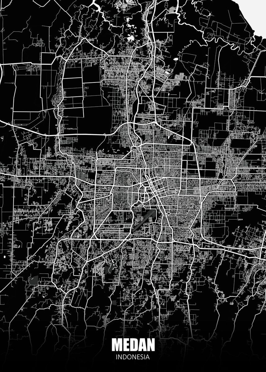 'Medan Indonesia Dark Map' Poster, picture, metal print, paint by Zake ...