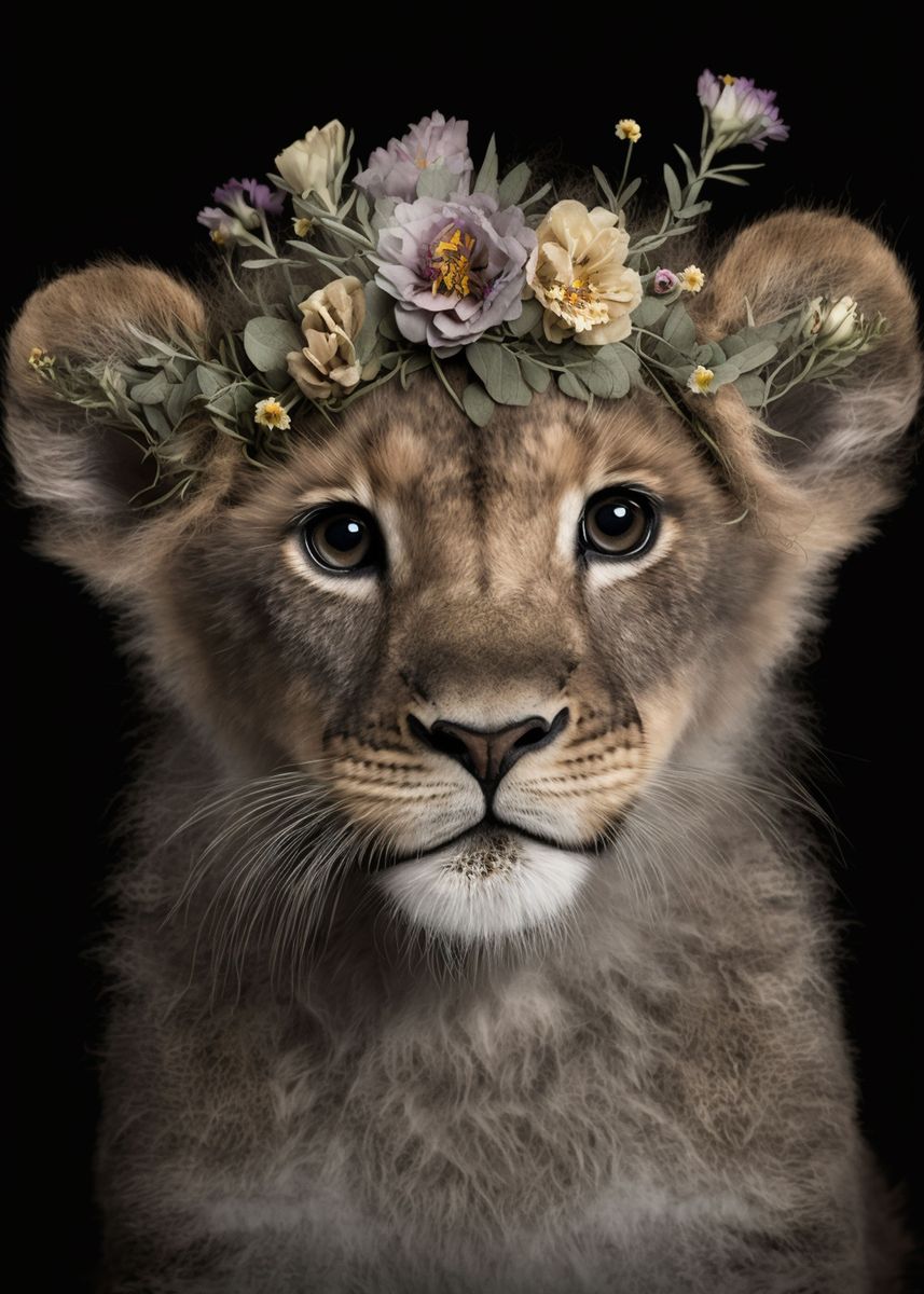 'cute baby fluffy lion' Poster, picture, metal print, paint by mk ...