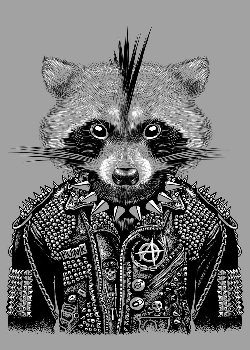 'Punk raccoon' Poster, picture, metal print, paint by Alberto Perez ...