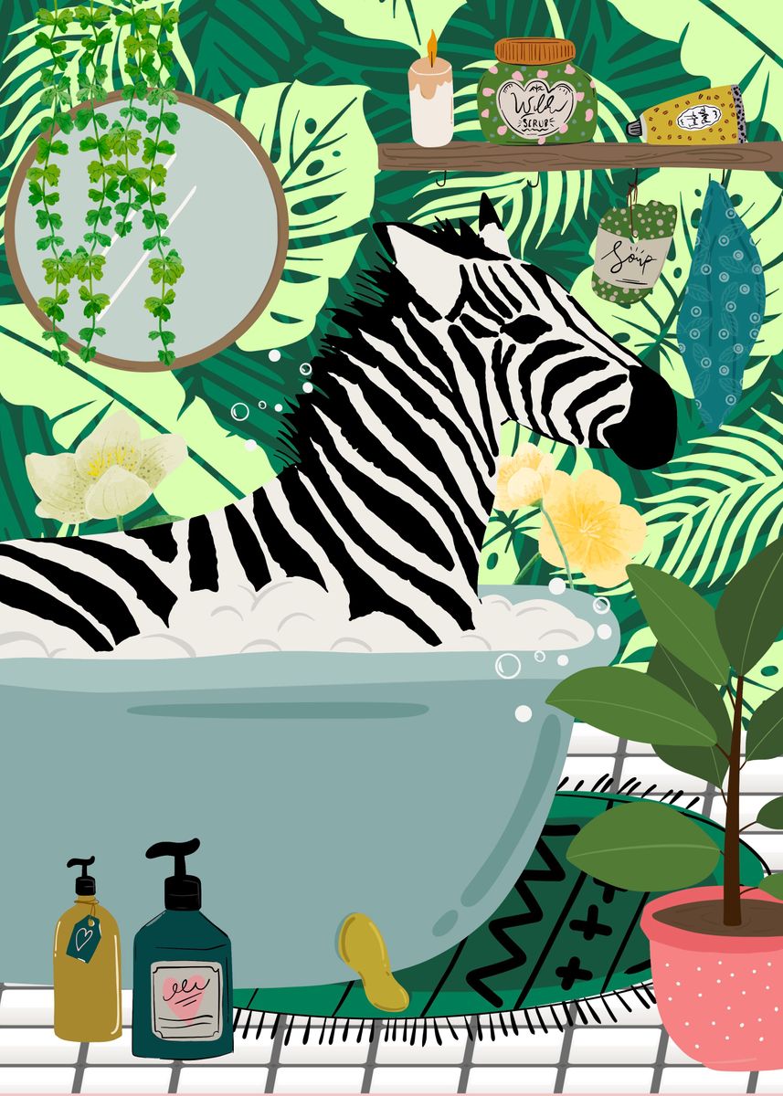 'Bathing zebra' Poster, picture, metal print, paint by UNIKORN | Displate
