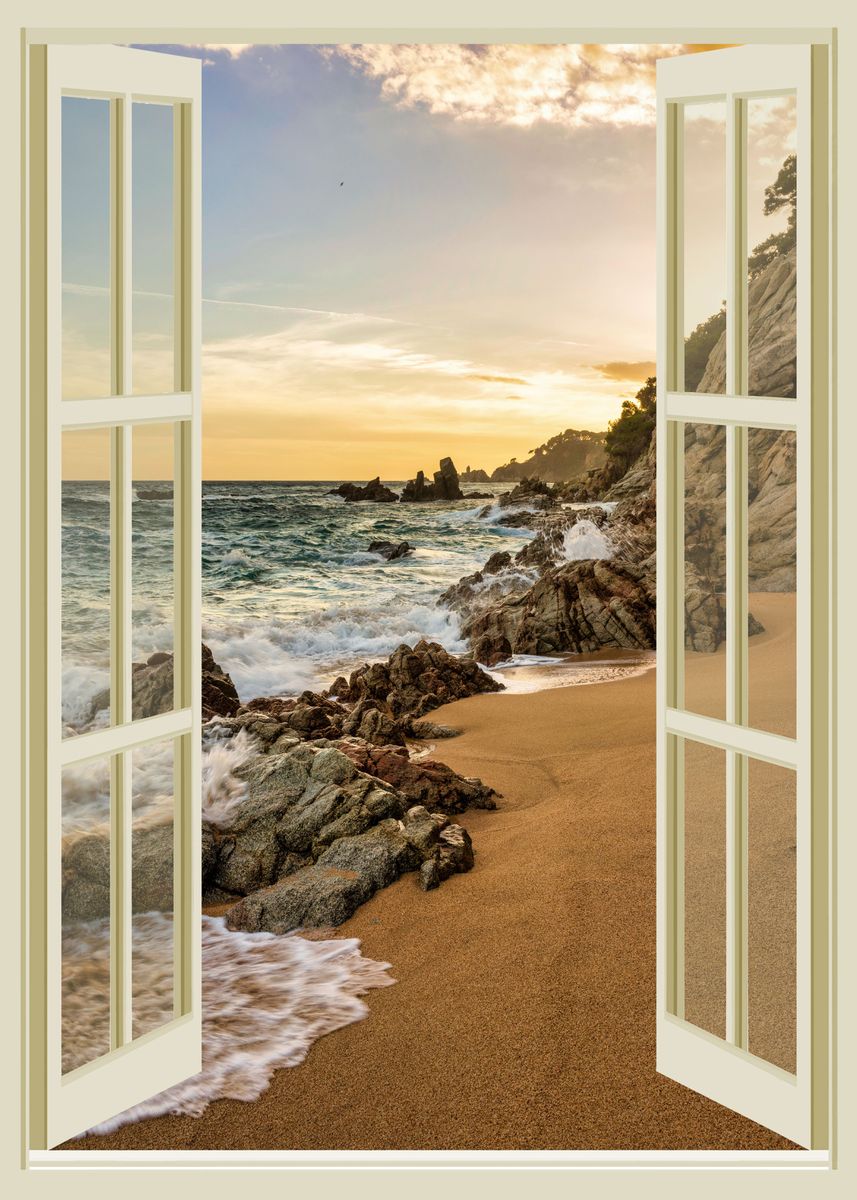 'Open window view sea coast' Poster, picture, metal print, paint by ...