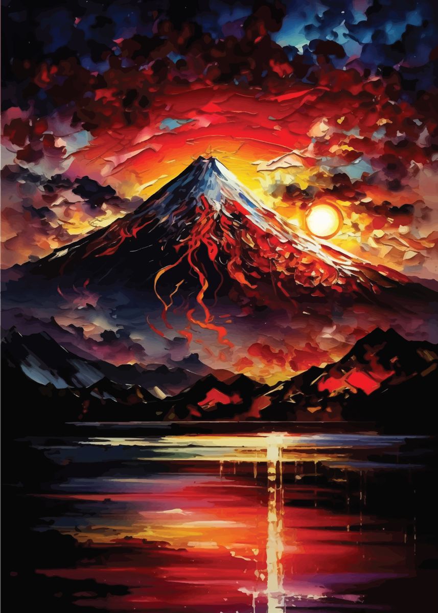 'Sunset over Mount Fuji ' Poster by Anxhela Sufa | Displate