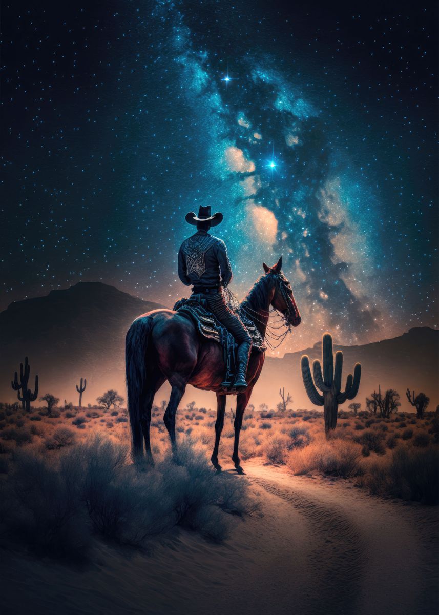 'Cosmic Cowboy' Poster, picture, metal print, paint by murtzart | Displate