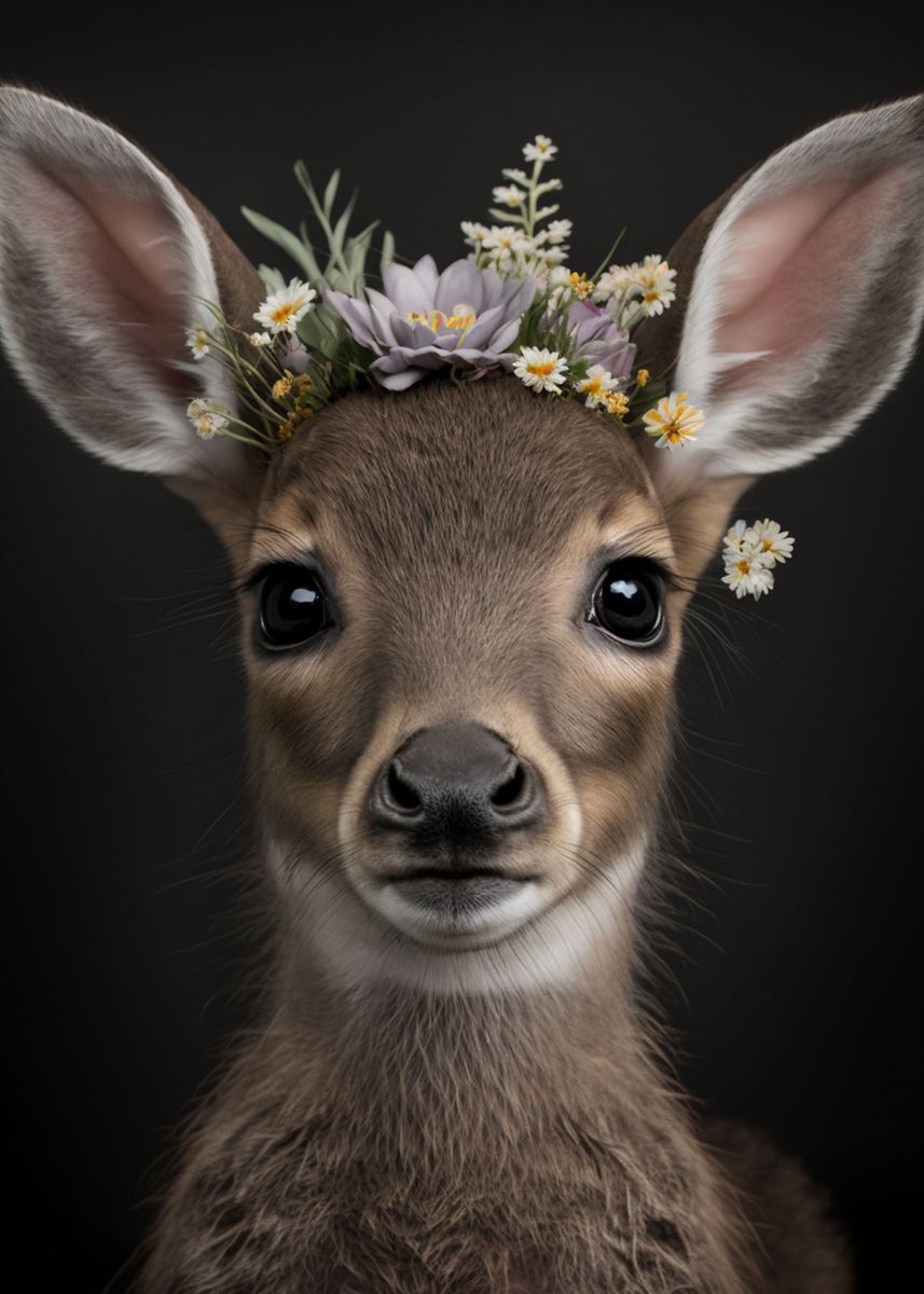 'cute baby fluffy deer' Poster, picture, metal print, paint by mk ...