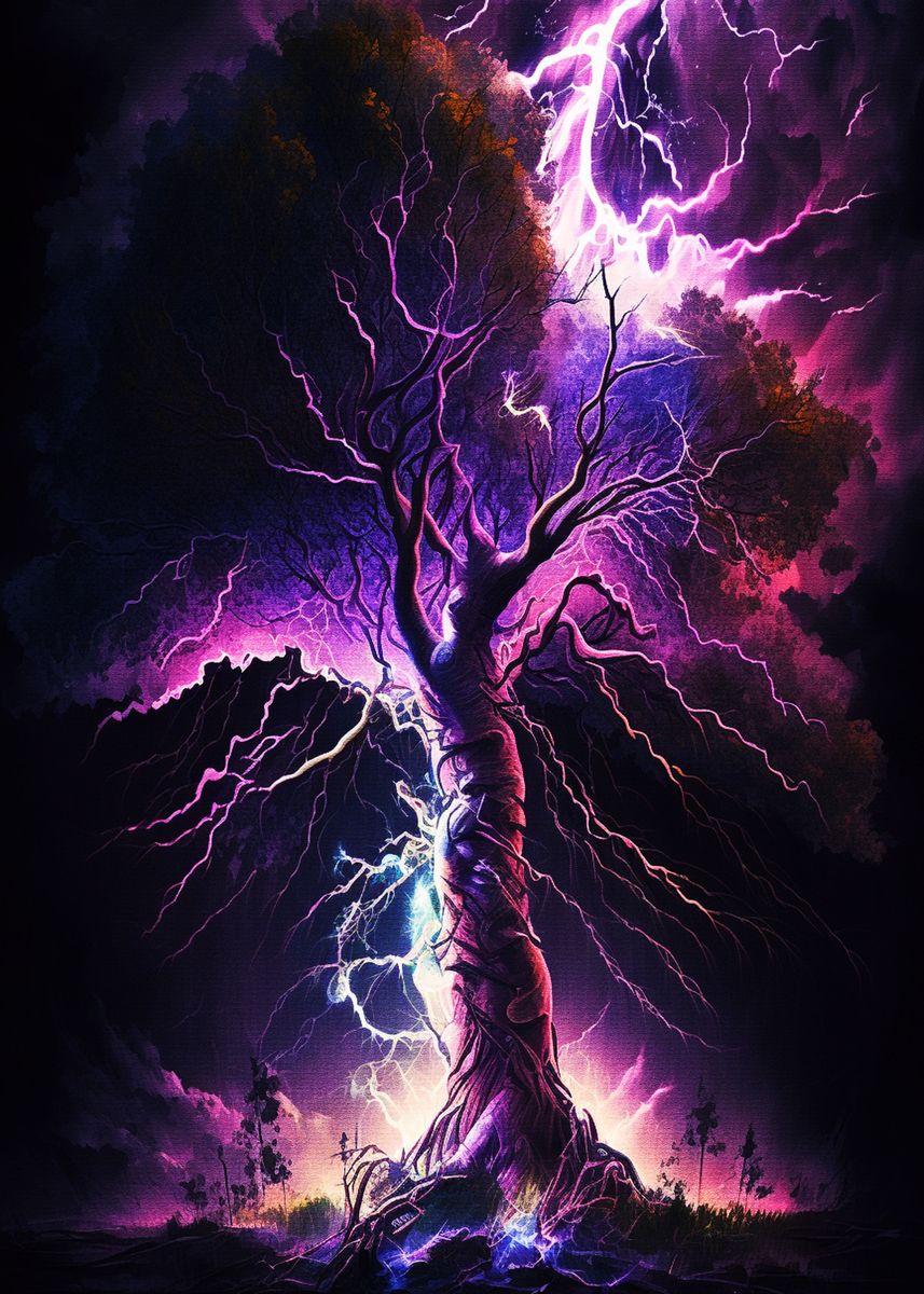 'Abstract lightning strike' Poster, picture, metal print, paint by Muh ...