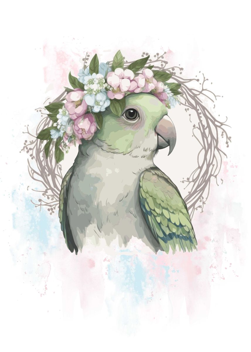 'Flora Monk Parakeet Art' Poster by BestPrints | Displate