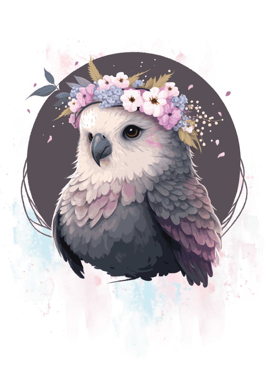 'Floral Watercolor Budgie' Poster, picture, metal print, paint by ...