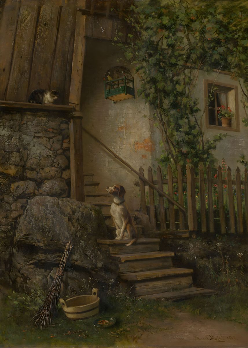 'Vintage Dog' Poster, picture, metal print, paint by 3am | Displate