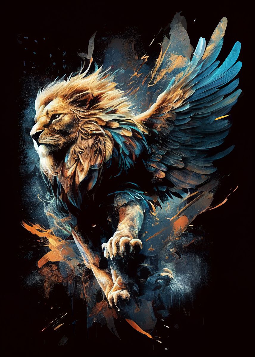 'Flying lion' Poster, picture, metal print, paint by Vendzi | Displate