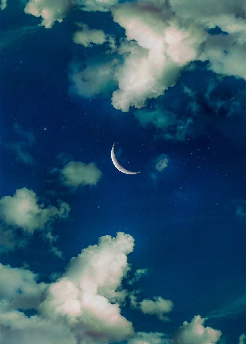 'Blue sky moon' Poster, picture, metal print, paint by Aiden Tells ...