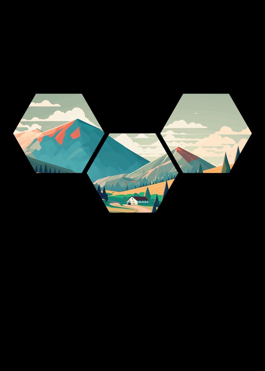 'Mountain Geometry Hexagon' Poster, picture, metal print, paint by ...
