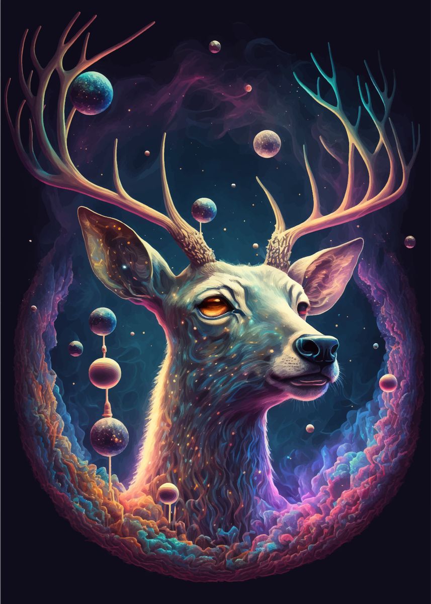 'Cosmic Trippy Deer' Poster, picture, metal print, paint by BnWDesigner ...