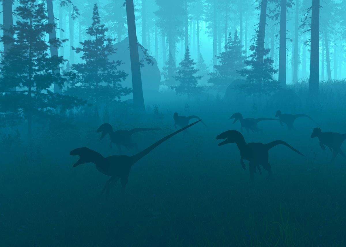 'Raptors Hunting dinosaur' Poster by Gigi Bgm | Displate