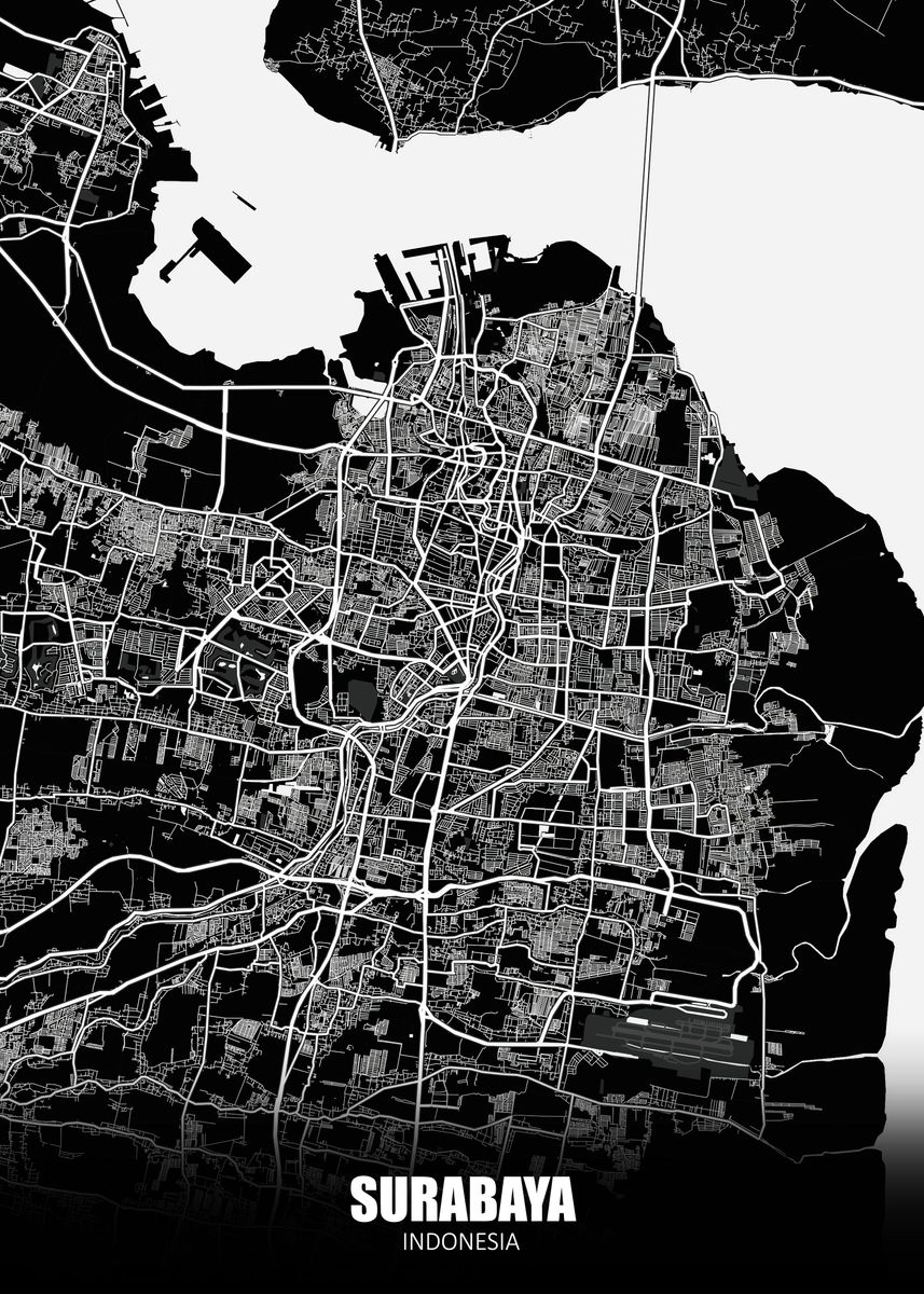'Surabaya Indonesia Map' Poster, picture, metal print, paint by Zake ...