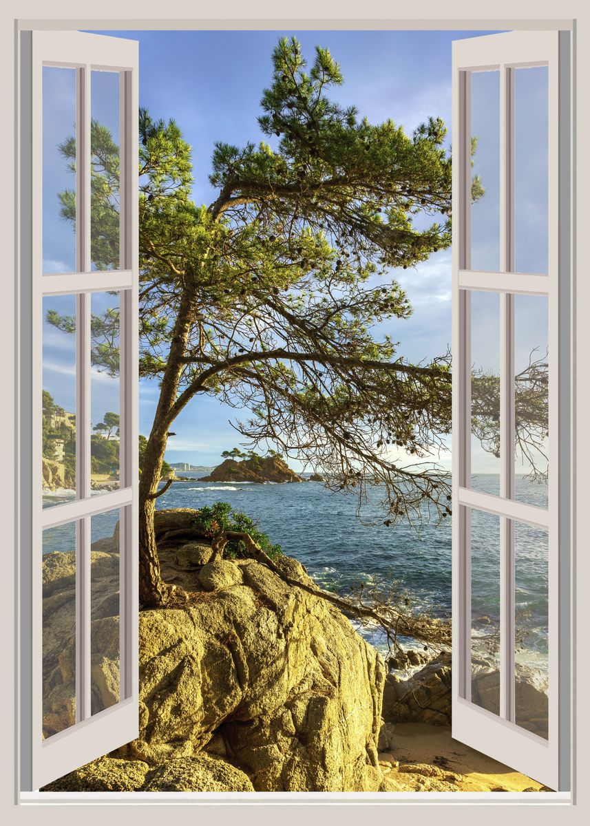 'Window view landscape sea' Poster, picture, metal print, paint by ...
