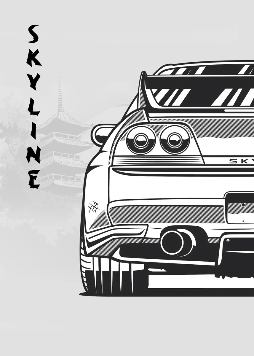 'Nissan skyline R33' Poster, picture, metal print, paint by artH | Displate