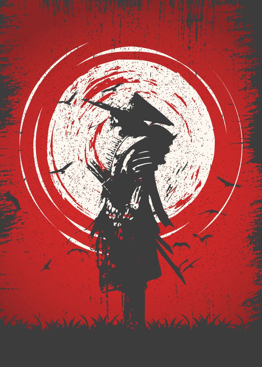 'Old Japanese Samurai Red ' Poster, picture, metal print, paint by ...