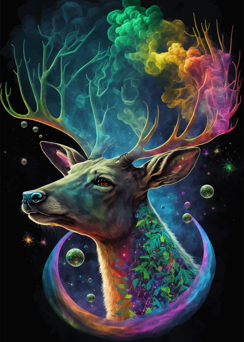 'Cosmic Trippy Deer' Poster, picture, metal print, paint by BnWDesigner ...