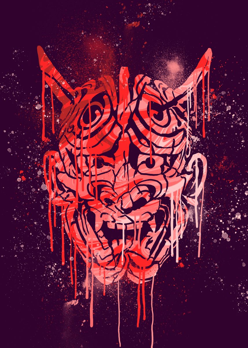 'ONI MASK JAPANESE PAINTING' Poster, picture, metal print, paint by ...