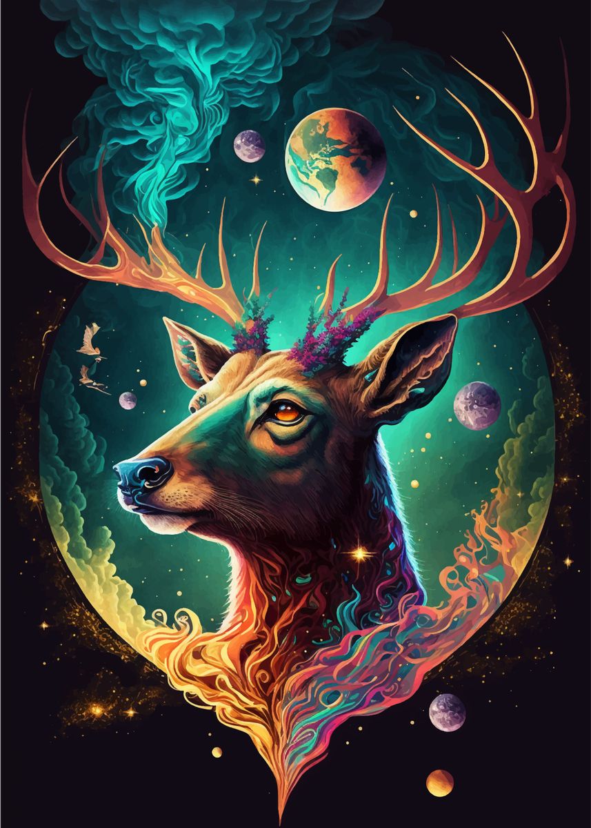 'Cosmic Trippy Deer' Poster, picture, metal print, paint by BnWDesigner ...
