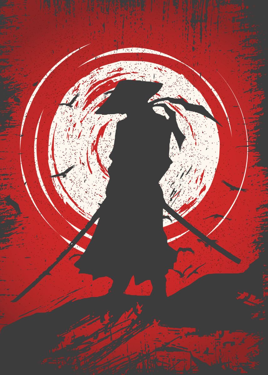 'Japan Samurai Poster Red' Poster, picture, metal print, paint by ...