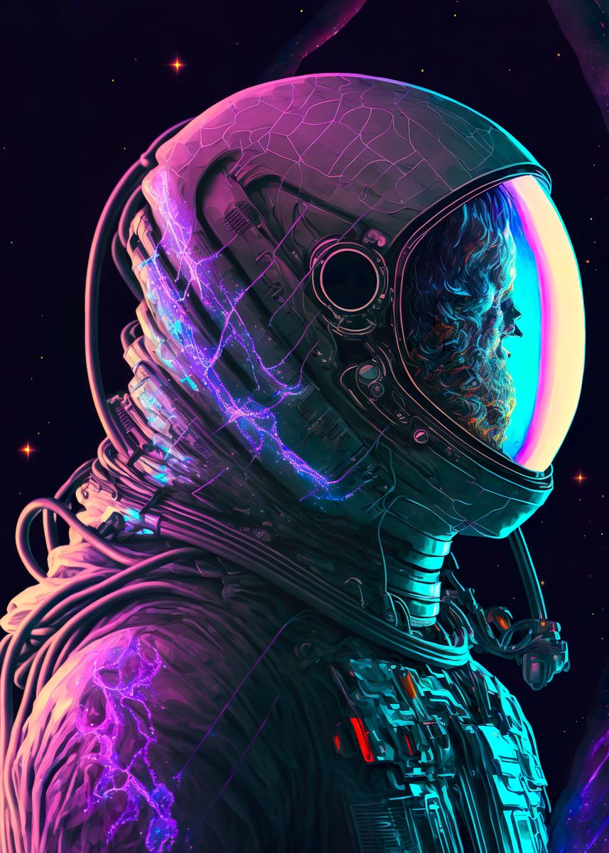 'Neon Spaceman' Poster, picture, metal print, paint by Quasarai | Displate