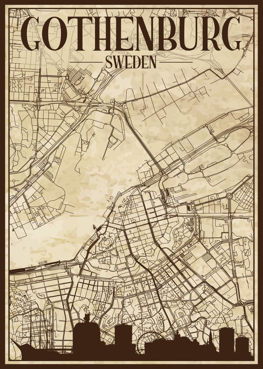 'Gothenburg Map Skyline' Poster by Fateh Lahlah | Displate