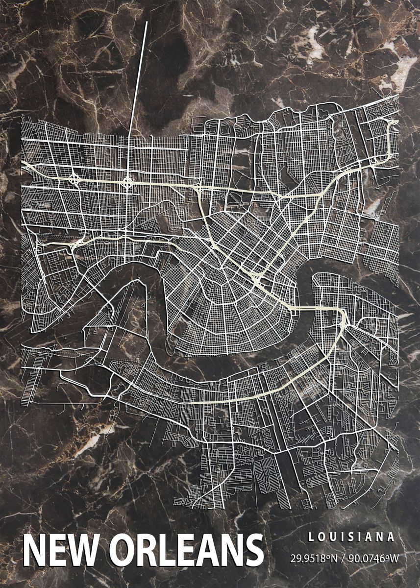 'NEW ORLEANS CITY MAP' Poster, picture, metal print, paint by Nae ...