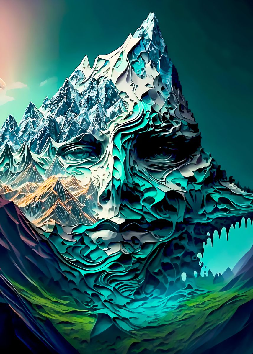 'Face Mountain' Poster, picture, metal print, paint by Kiner Art | Displate