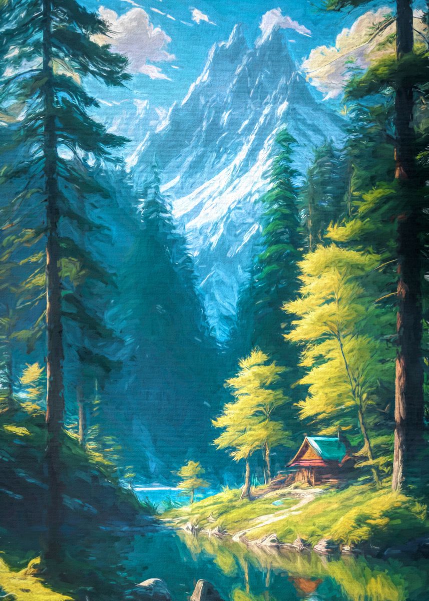 'Little house by the lake' Poster, picture, metal print, paint by Brian ...