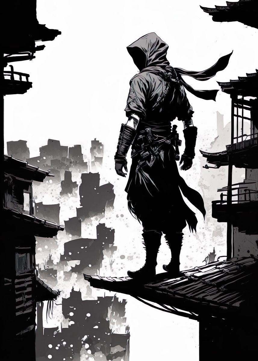 'Ninja on Rooftop 2' Poster, picture, metal print, paint by LD Art ...