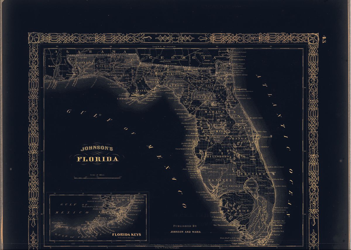 'Florida USA vintage map ' Poster by Vardi Creations | Displate