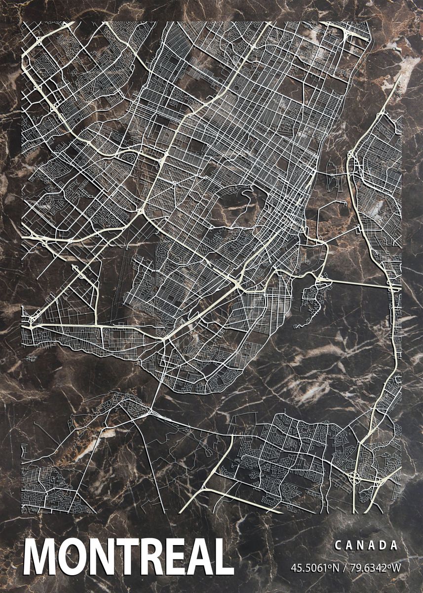 'MONTREAL CITY MAP' Poster, picture, metal print, paint by Nae | Displate