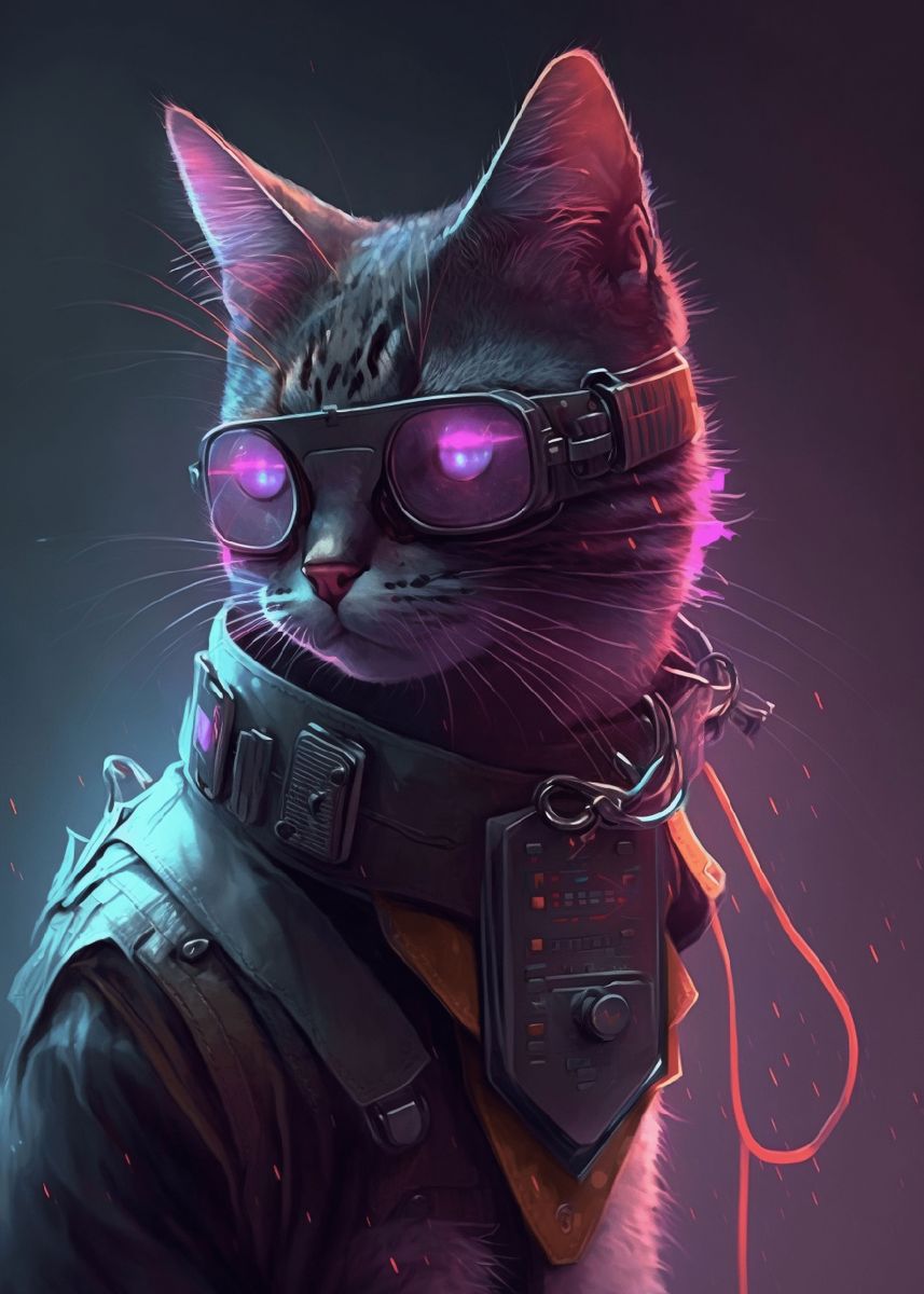 'Cat Cyberpunk 2' Poster, picture, metal print, paint by John Espiritu ...