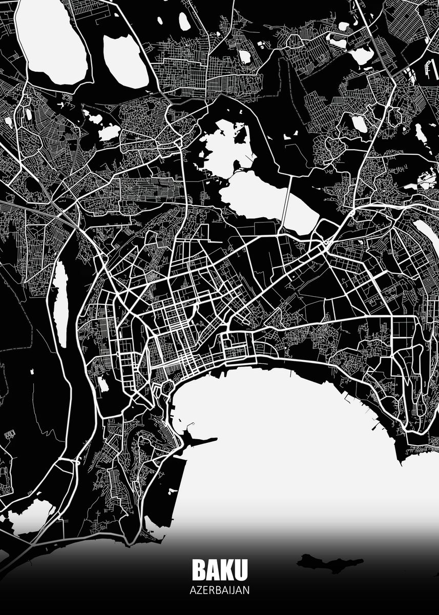 'Baku Azerbaijan Dark Map' Poster, picture, metal print, paint by Zake ...