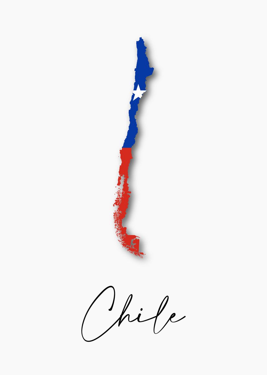'Chile Country Map Flag' Poster, picture, metal print, paint by ...