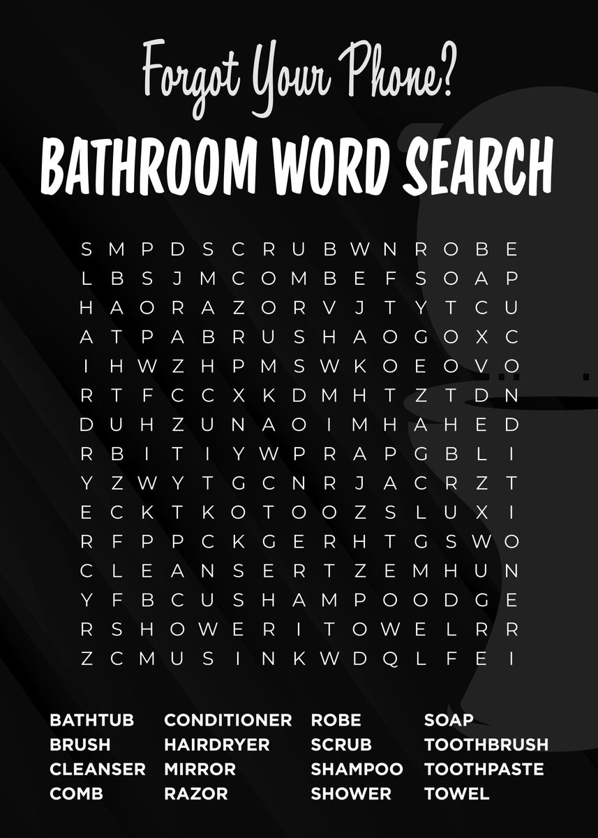 'Bathroom Word Search' Poster, picture, metal print, paint by ...