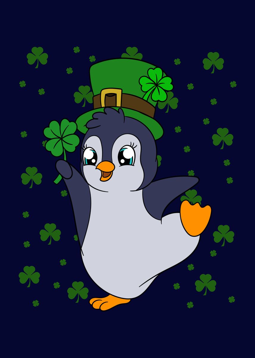 'St Patricks Day Penguin' Poster, picture, metal print, paint by MzumO ...