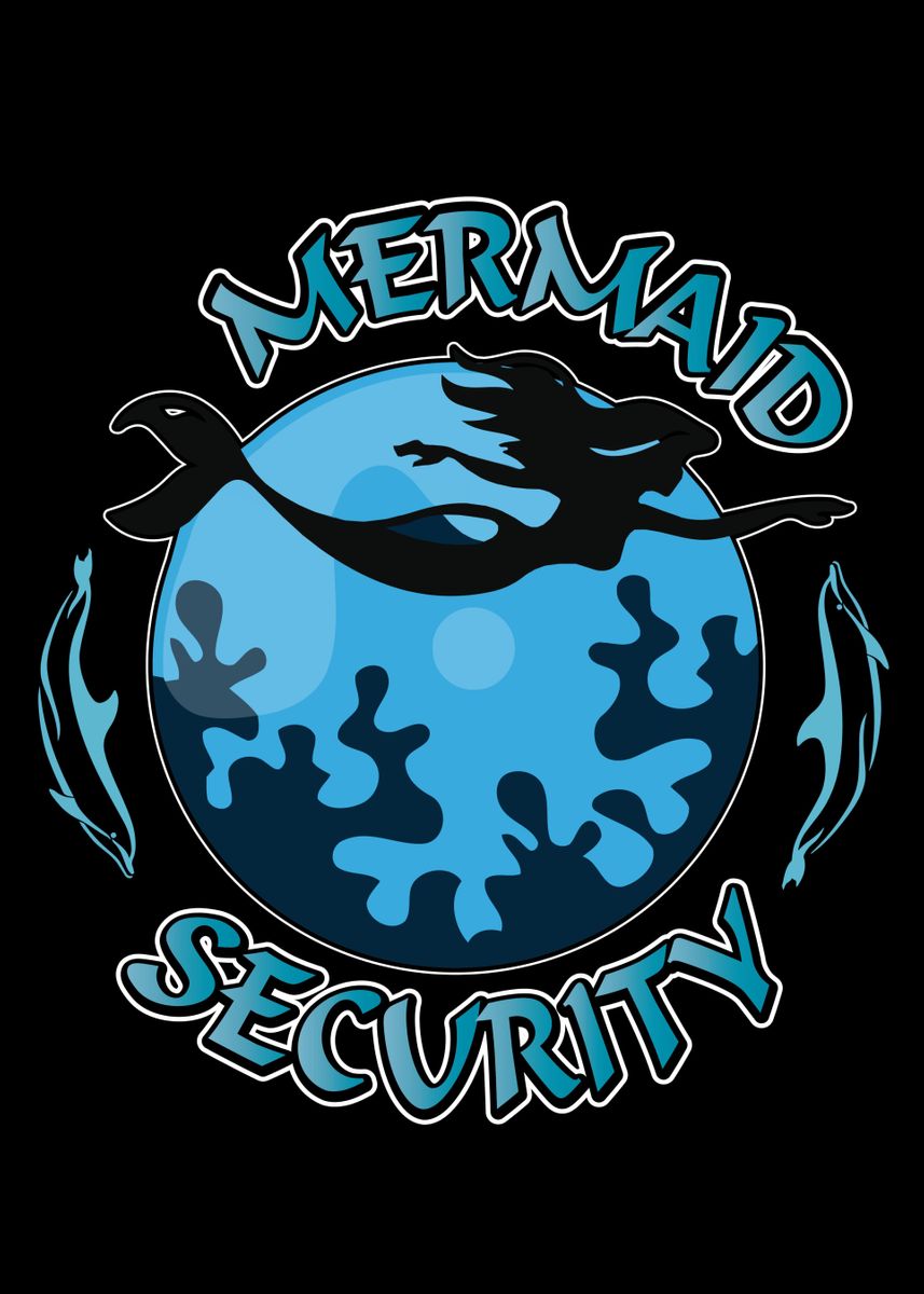 'Mermaid Security Swimming' Poster, picture, metal print, paint by ...